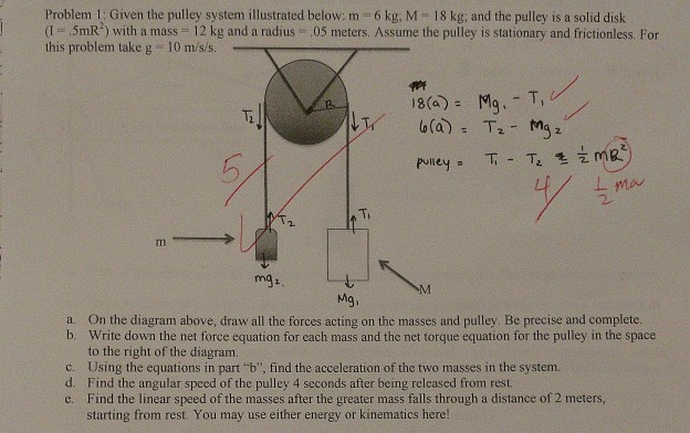 Solved Problem 1: Given the pulley system illustrated below: | Chegg.com
