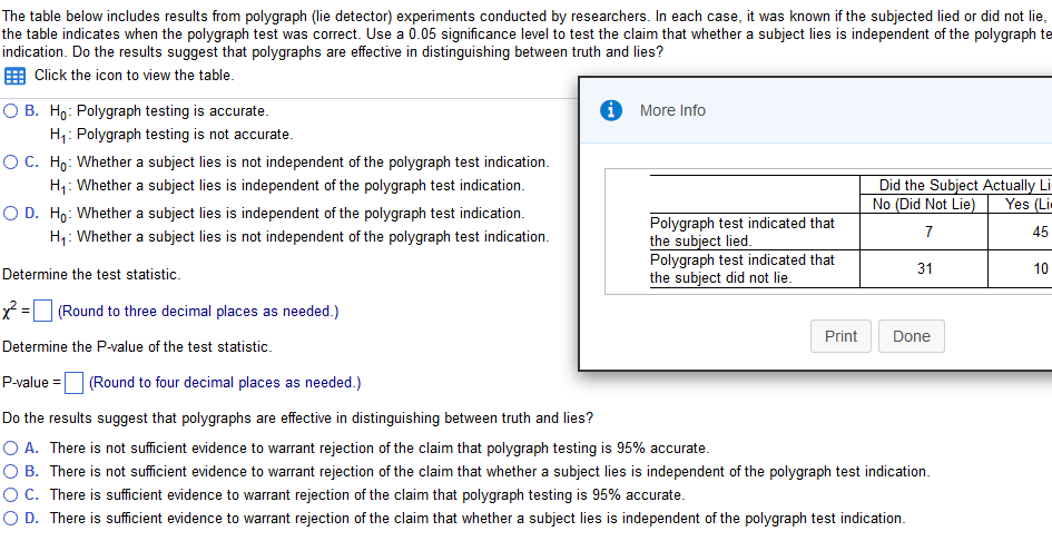 Solved The table below includes results from polygraph (lie | Chegg.com