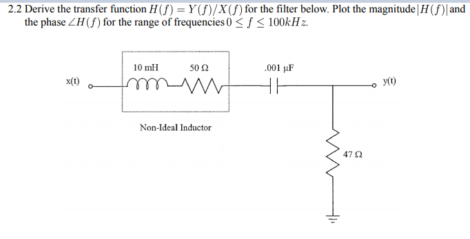 Solved 2.2 Derive the transfer function H (f) = Y(D/X(f) for | Chegg.com