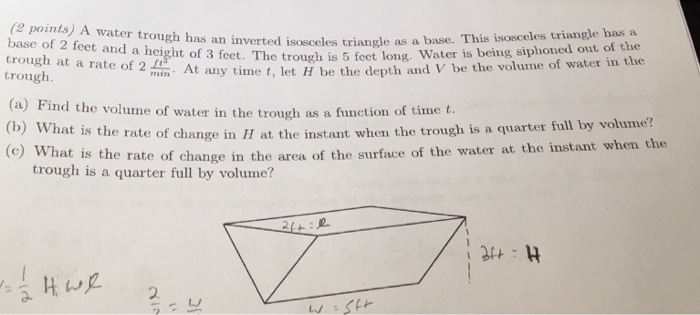 Solved A water trough has an inverted isosceles triangle as | Chegg.com