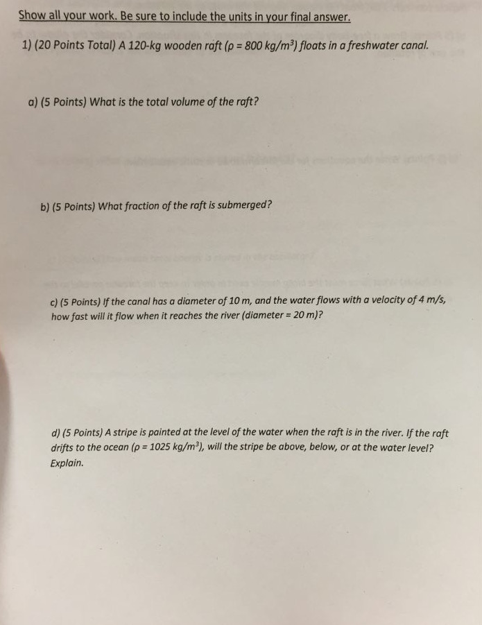 Solved A 120-kg wooden raft (rho = 800 kg/m^3) floats in a | Chegg.com