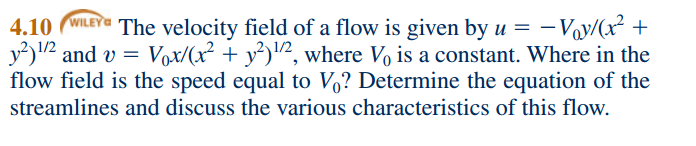 Solved The velocity field of a flow is given by u = - | Chegg.com