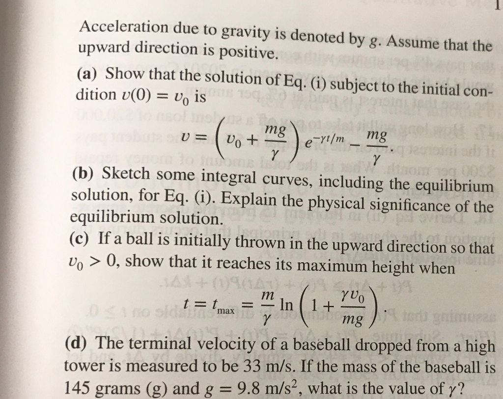 Solved The differential equation for the velocity upsilon of | Chegg.com
