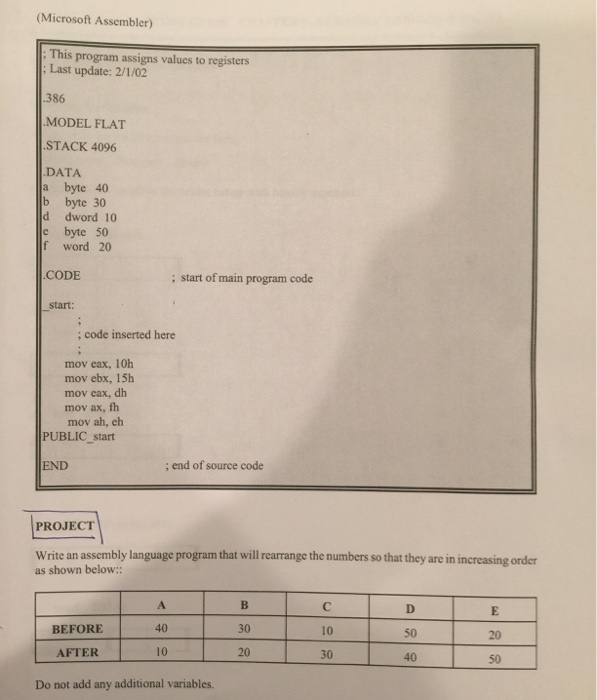 Solved Write an assembly language program that will | Chegg.com
