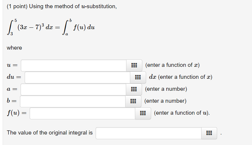 Solved Using the method of u-substitution, integral^5_3 (3x | Chegg.com