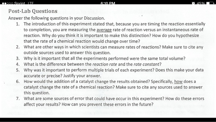 Solved Post-Lab Questions Answer the following questions in | Chegg.com
