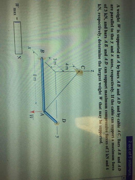 Solved A weight W is supported at A by bars A B and AD and | Chegg.com