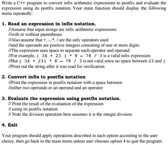 Solved Write a C++ program to convert infix artihmetic | Chegg.com Solved Write a C++ program to convert infix artihmetic | Chegg.com