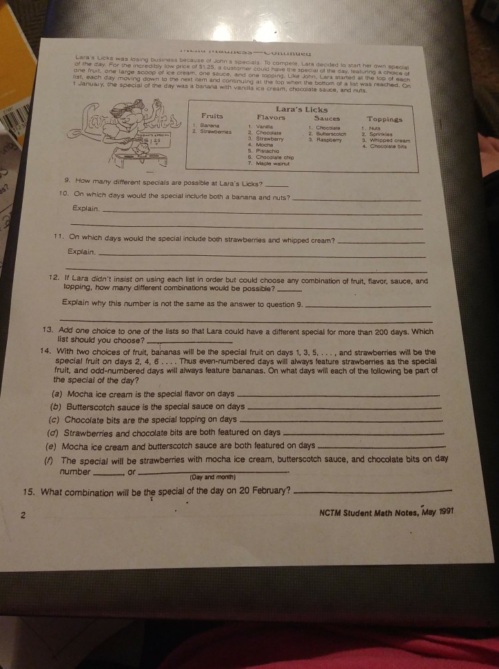 Solved Math (Menu Madness) please answer these questions and | Chegg.com