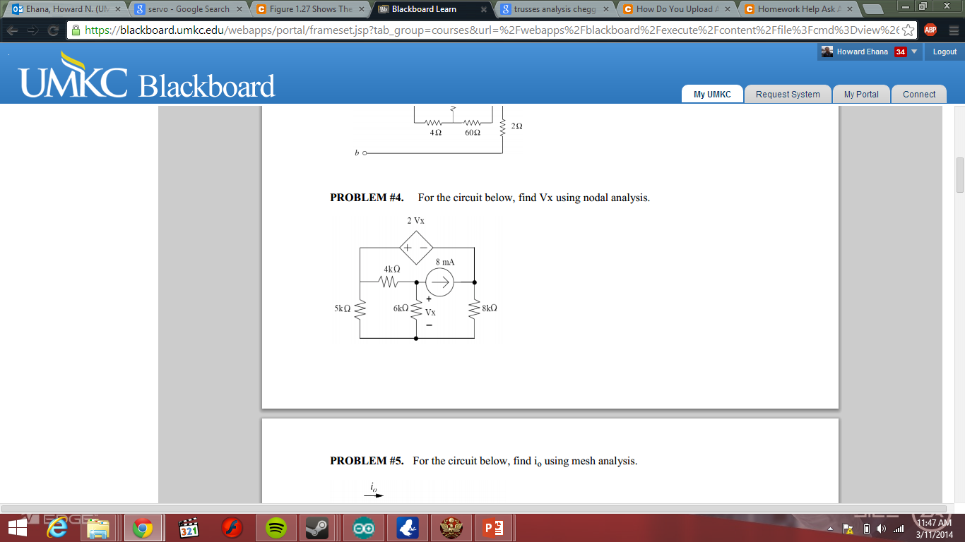Solved For the circuit below, find Vx using nodal analysis. | Chegg.com
