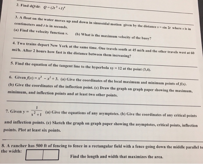 Solved Find dQ/dt: Q = (2t^3 +I)^4 A float on, the water | Chegg.com