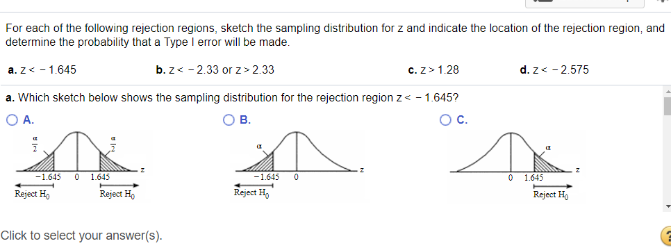 Solved For each of the following rejection regions, sketch | Chegg.com
