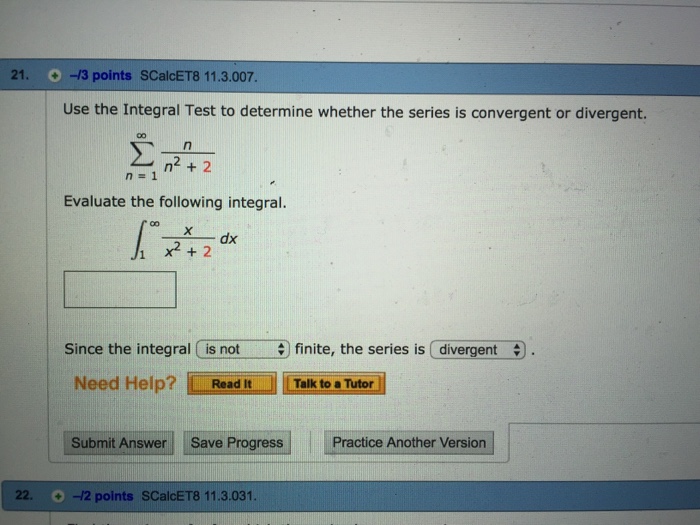 Solved 21. -3 points SCalcET8 11.3.007. Use the Integral | Chegg.com