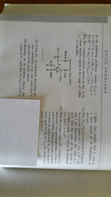 SPICE PROBLEMS In the following problems, assume p 5 | Chegg.com SPICE PROBLEMS In the following problems, assume p 5 | Chegg.com
