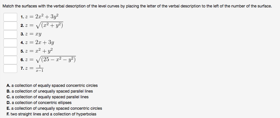 Solved Match the surfaces with the verbal description of the | Chegg.com