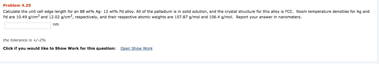 Solved Calculate the unit cell edge length for an 88 wt% Ag- | Chegg.com