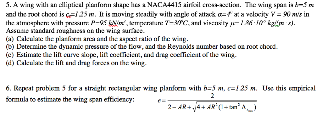 5. A wing with an elliptical planform shape has a | Chegg.com