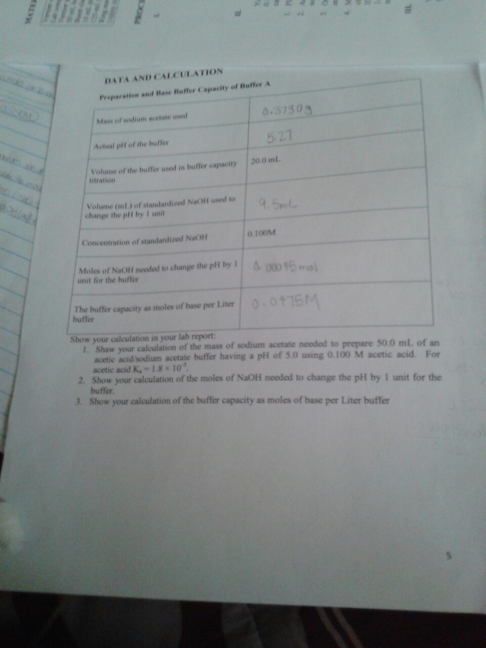 DATA AND CALCULATION Preparation and Base Buffer | Chegg.com