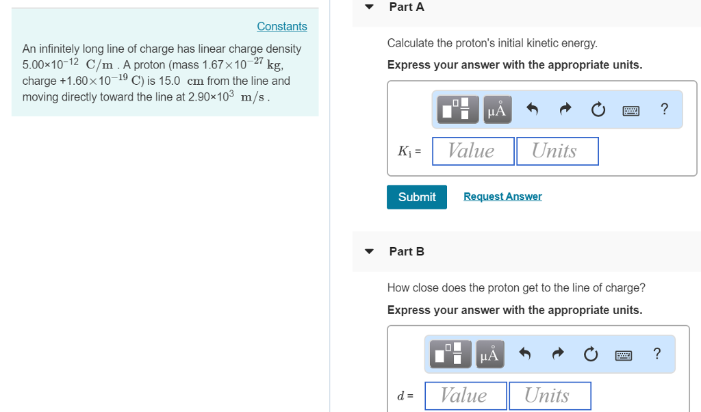 Solved Part A Constants Calculate the proton's initial | Chegg.com