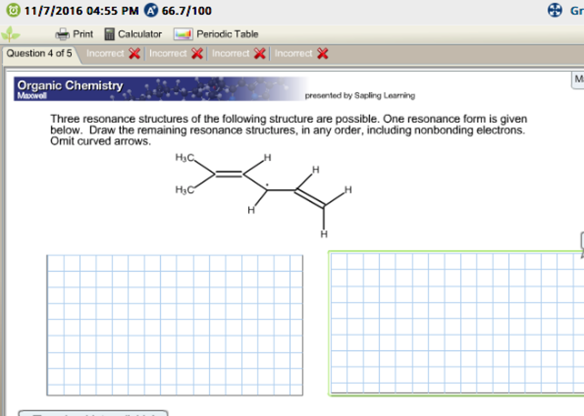Solved Three resonance structures of the following structure | Chegg.com