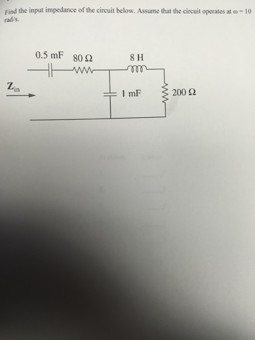 Solved Find the input impedance of the circuit below. Assume | Chegg.com
