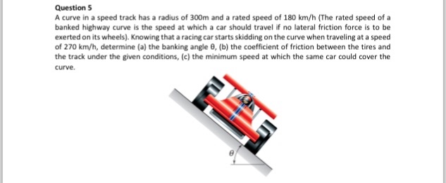 Solved A curve in a speed track has a radius of 300m and a | Chegg.com