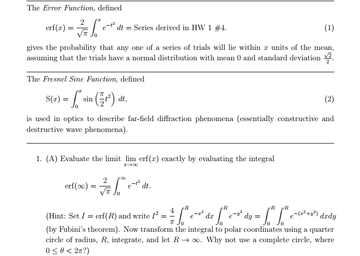 Solved The Error Function, defined erf(z-yT「 e-rdt Series | Chegg.com