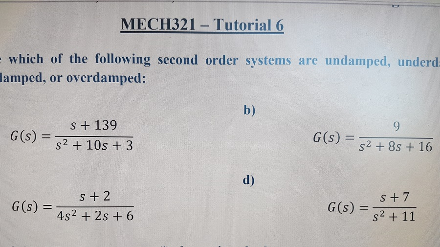 Solved Determine which of the following second order systems | Chegg.com
