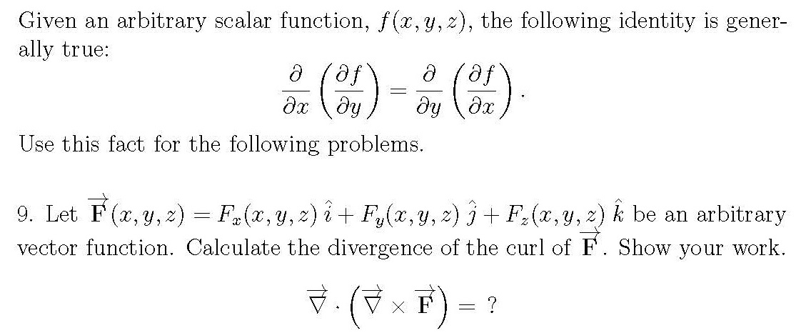 Solved Given an arbitrary scalar function, f(x,y,z), the | Chegg.com