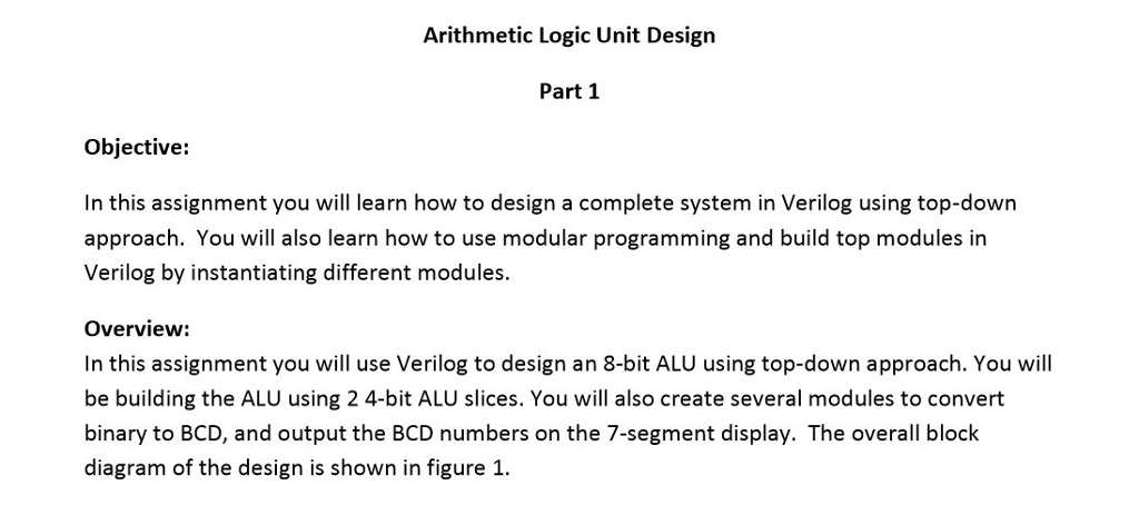 Arithmetic Logic Unit Design Part 1 Objective: In | Chegg.com