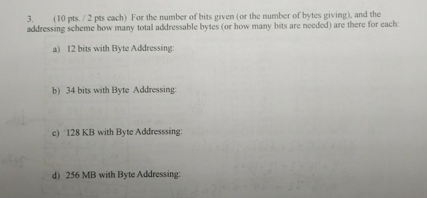 Solved 3. (10 pts. /2 pts each) For the number of bits given | Chegg.com
