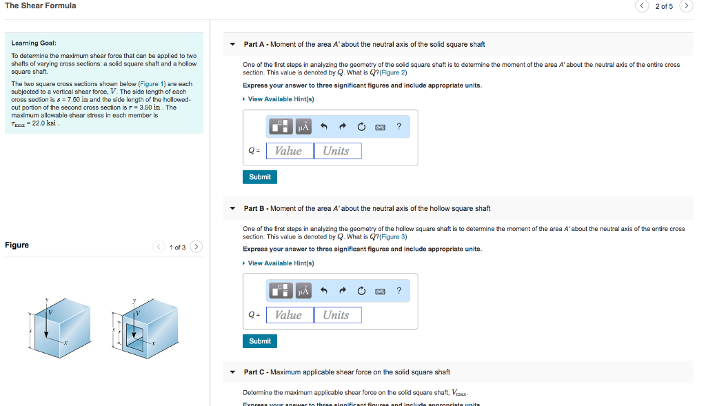 Solved Part C-Maximum applicable shear force on the solid | Chegg.com