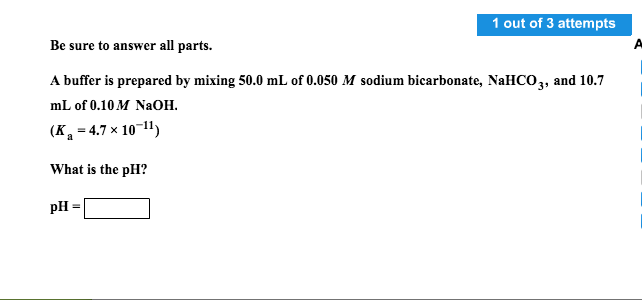 Solved A buffer is prepared by mixing 50.0 mL of 0.050 M | Chegg.com