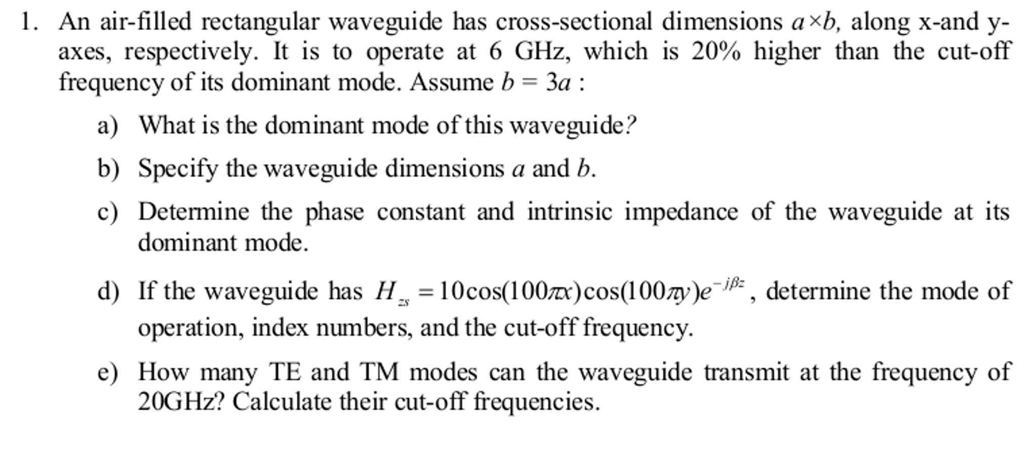 Solved An air-filled rectangular waveguide has | Chegg.com