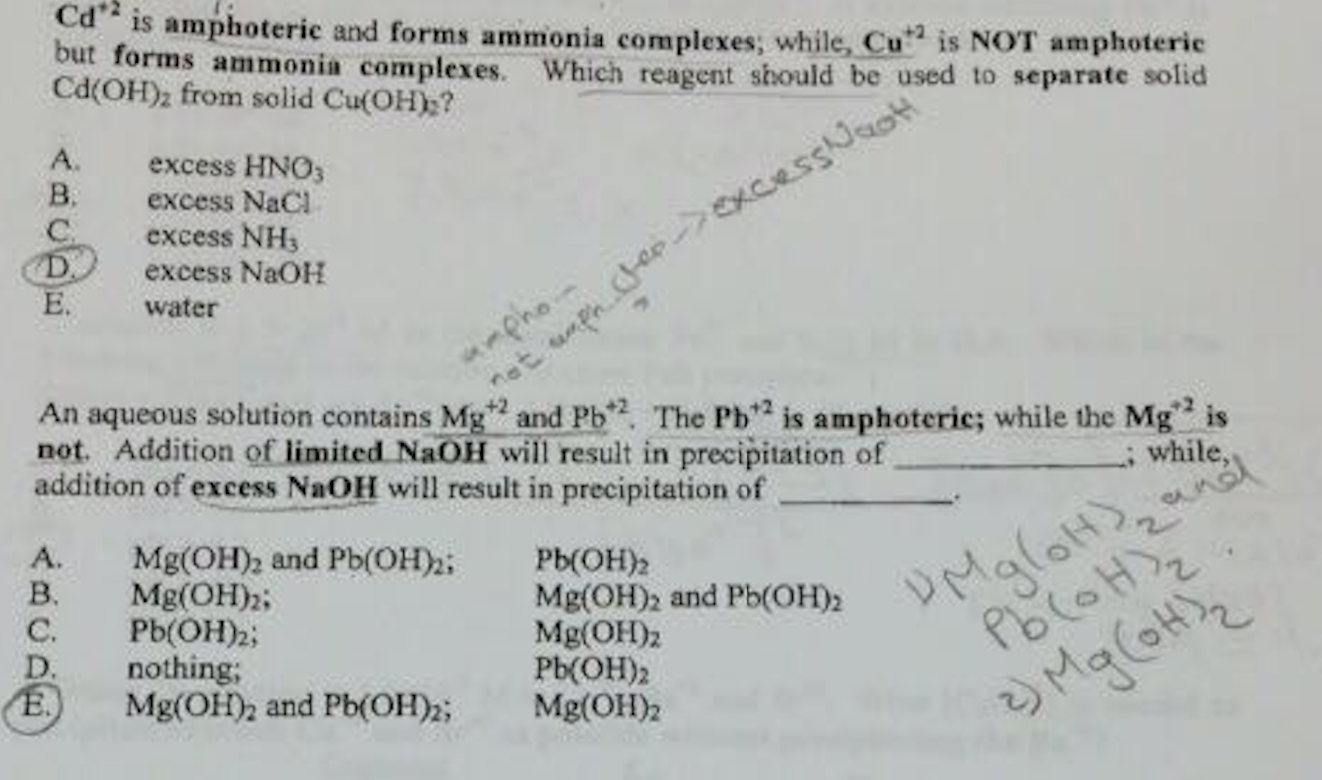 Solved Cd^+2 is amphoteric and forms ammonia complexes; | Chegg.com