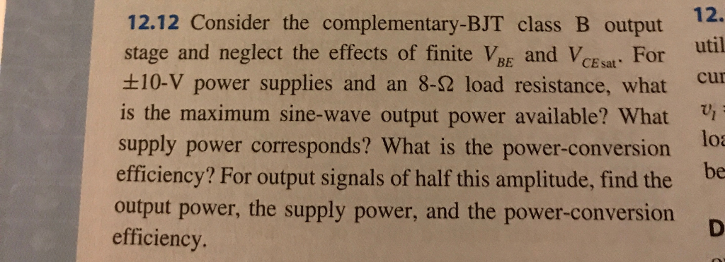 Solved Consider the complementary-BJT class B output stage | Chegg.com