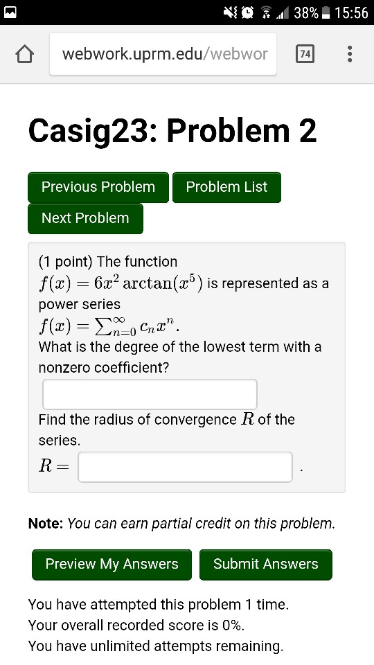 Solved webwork.uprm.edu/webwor 4 Casig23: Problem 2 Previous | Chegg.com