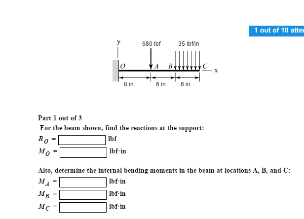 Solved For the beam shown, find the reactions at the | Chegg.com