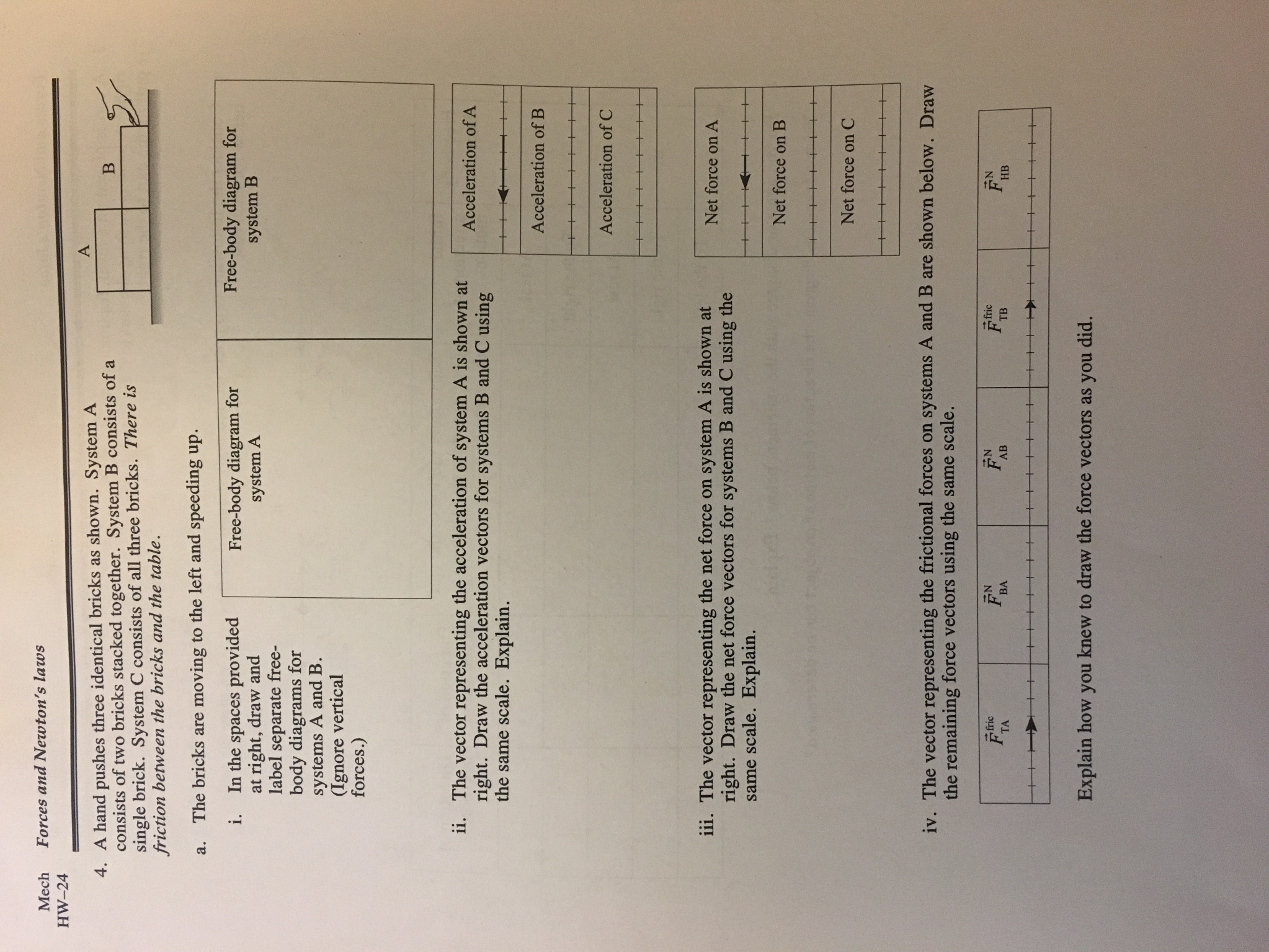 Solved A hand pushes three identical bricks as shown. System | Chegg.com