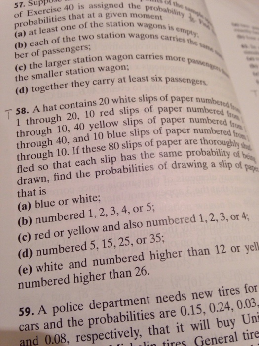 Solved 58. A hat contains 20 while slips of paper numbered | Chegg.com