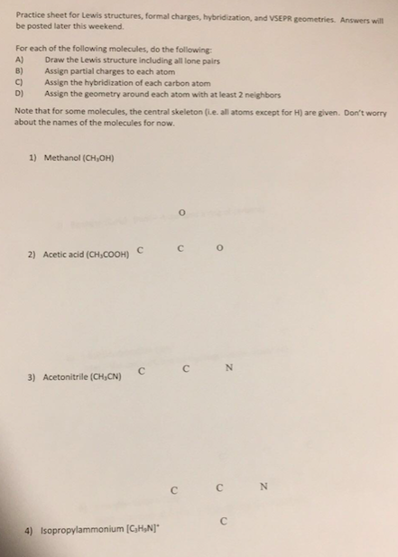 Solved Practice sheet for Lewis structures, formal charges, | Chegg.com