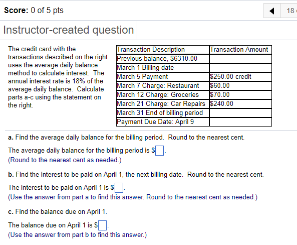 Solved Score: 0 of 5 pts 18 Instructor-created question The | Chegg.com