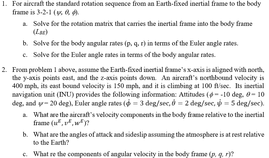 For aircraft the standard rotation sequence from an | Chegg.com