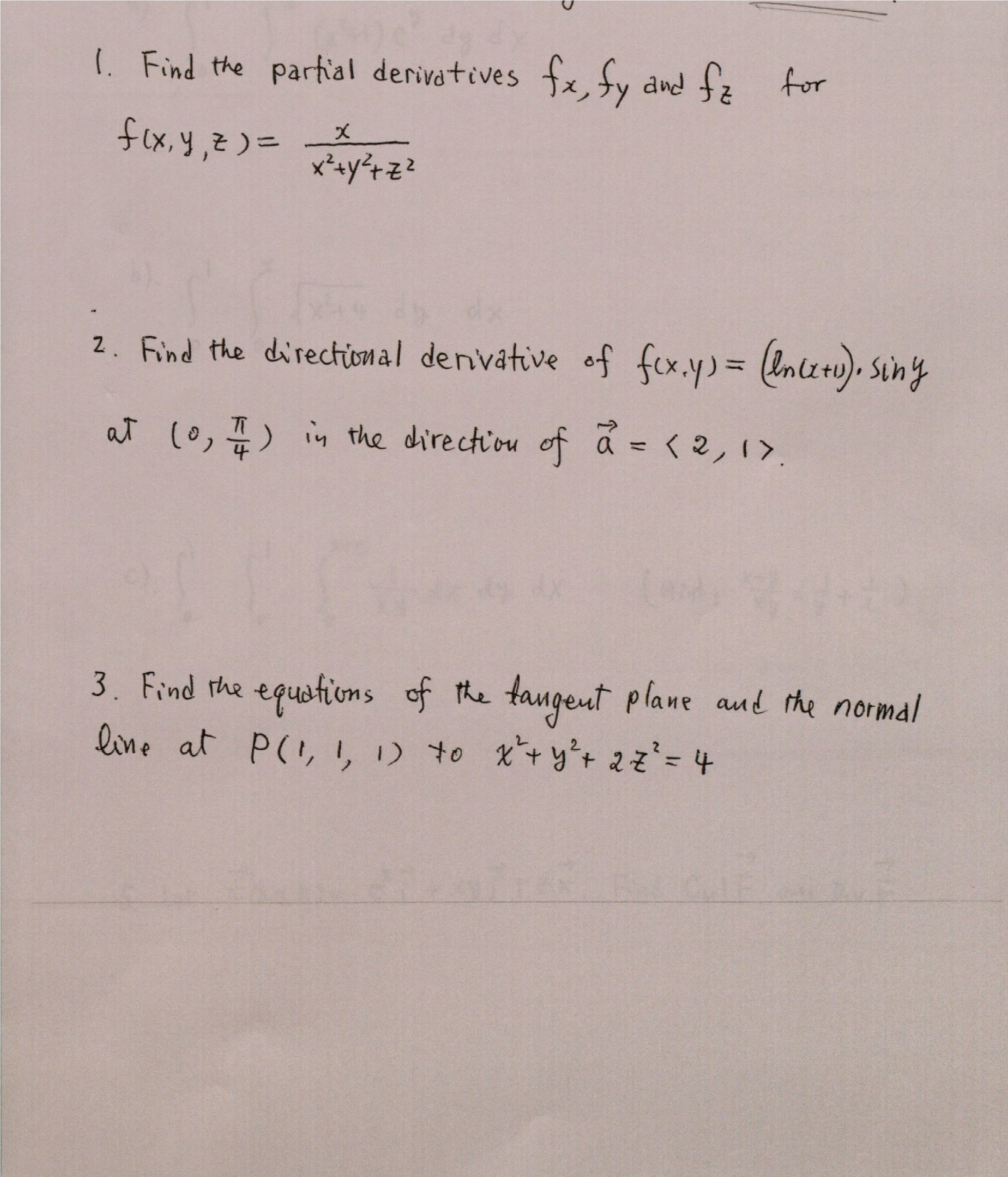 Solved Find the partial derivatives fx, fy and fz for f(x, | Chegg.com