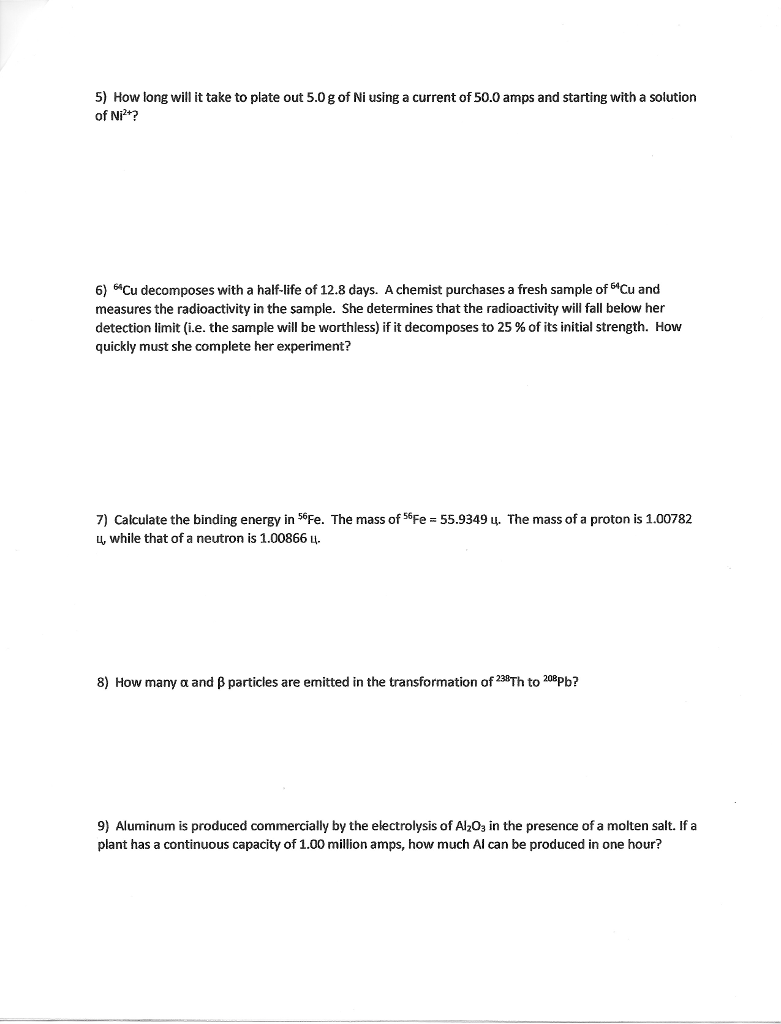 Solved How long will it take to plate out 5.0 g of Ni using | Chegg.com