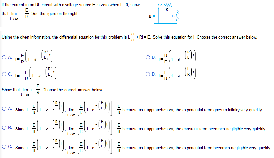 Solved If the current in an RL circuit with a voltage source | Chegg.com