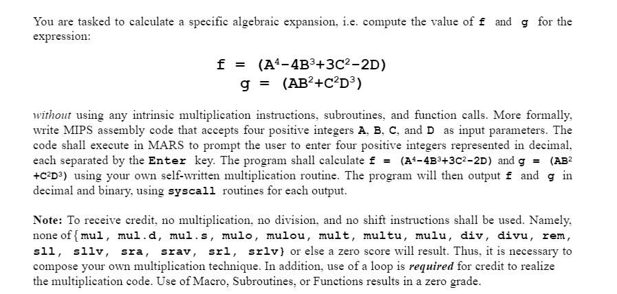 Solved You are tasked to calculate a specific algebraic | Chegg.com
