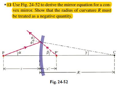 Solved *13 Use Fig. 24-52 to derive the mirror equation for | Chegg.com