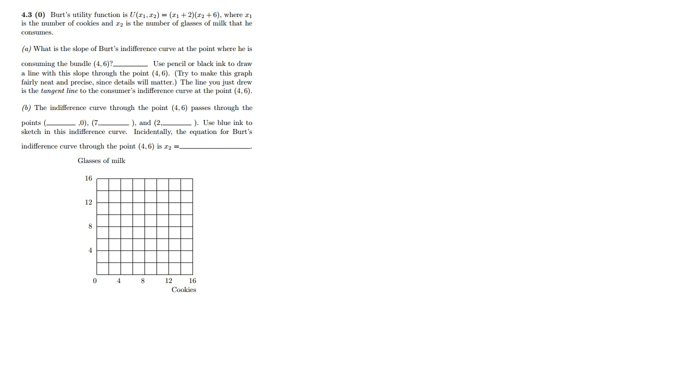Solved 4.3 (0) Burt's utility function is U(x1,22) = | Chegg.com
