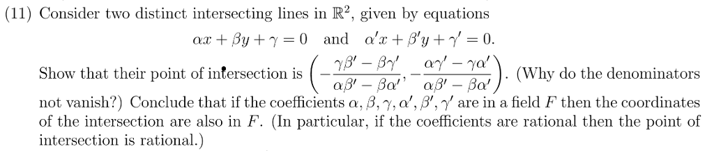 Solved (11) Consider two distinct intersecting lines in R2, | Chegg.com